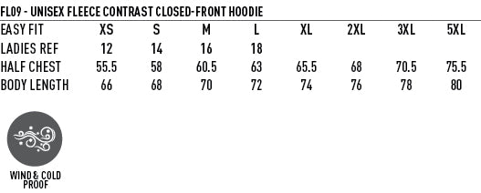 FL09 Hoodie Size Chart — National Workwear Australia