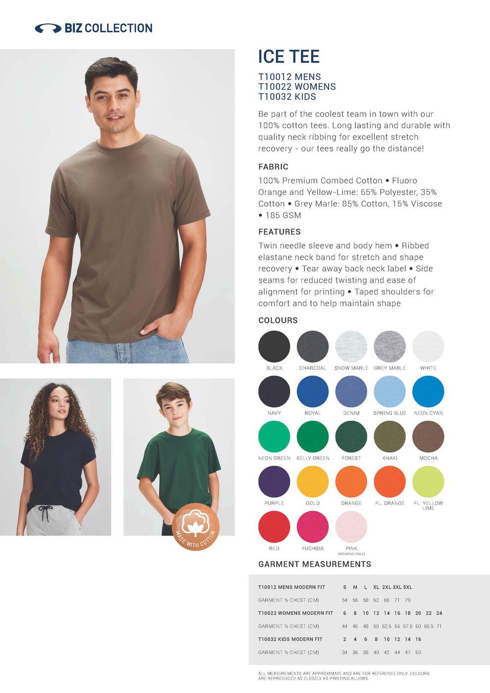 Biz Collection size chart — National Workwear Australia