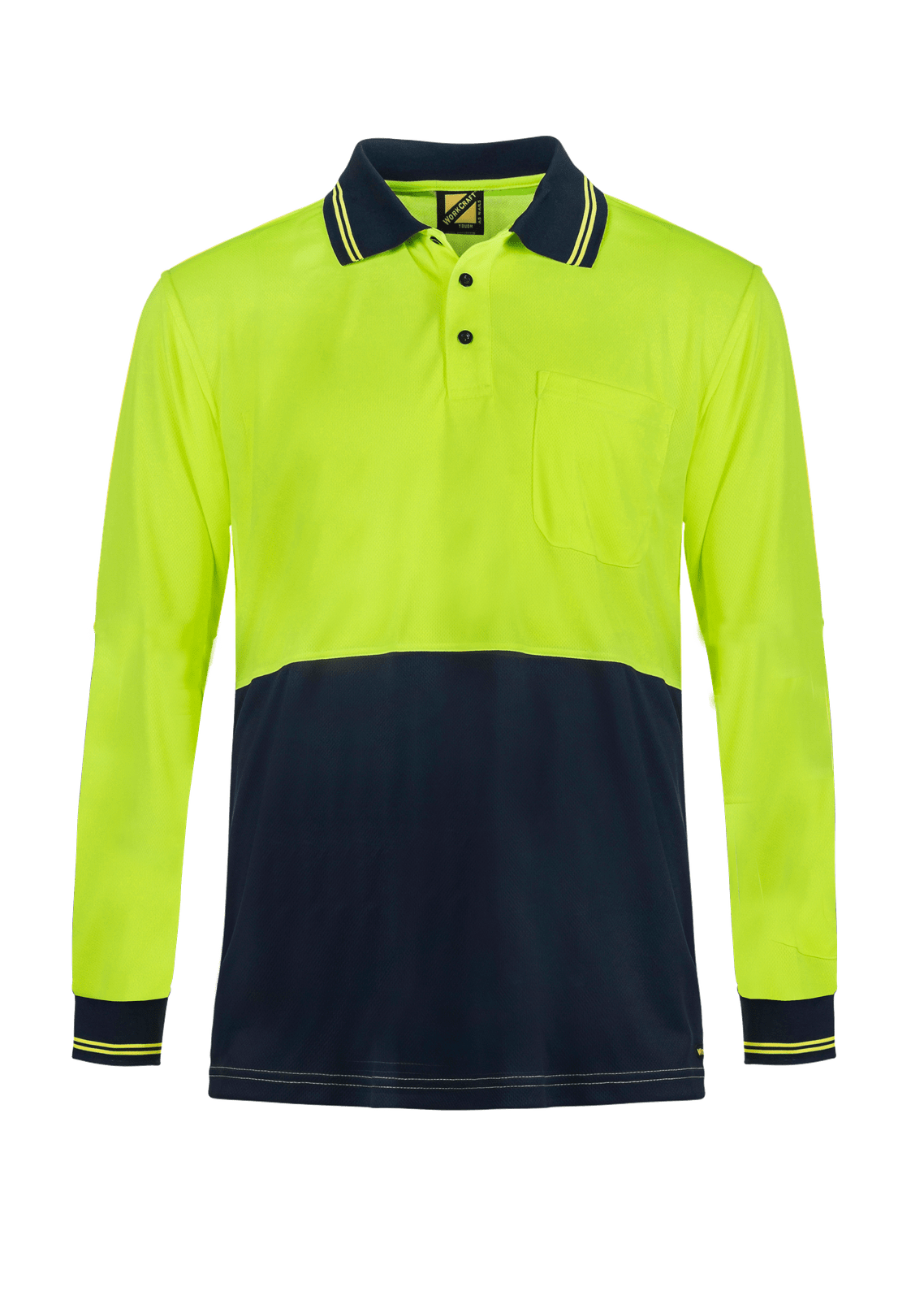 Workcraft WSP209 Hi Vis Light Weight Long Sleeve Micromesh Polo with P ...
